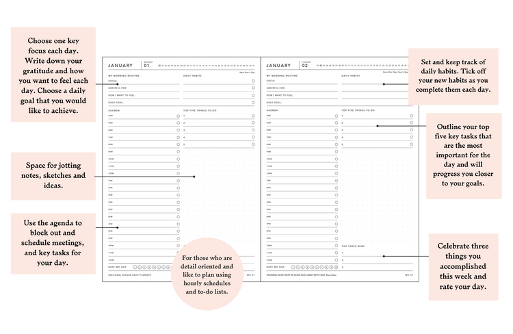 2024 Daily Goal Digger Planner - B5 / Black – Papersmiths