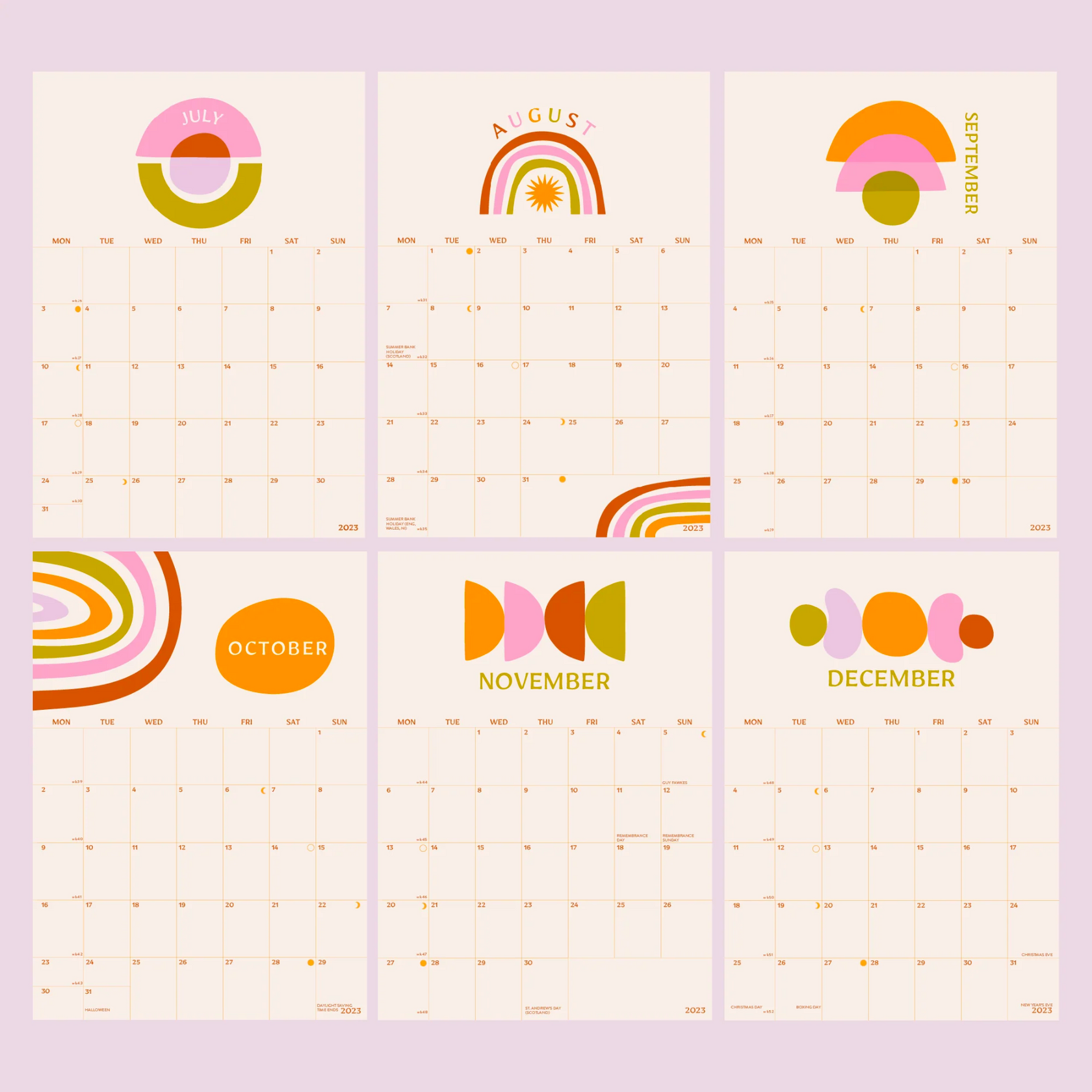 Mid Year 2023-2024 Rainbow Shapes Wall Calendar – Papersmiths